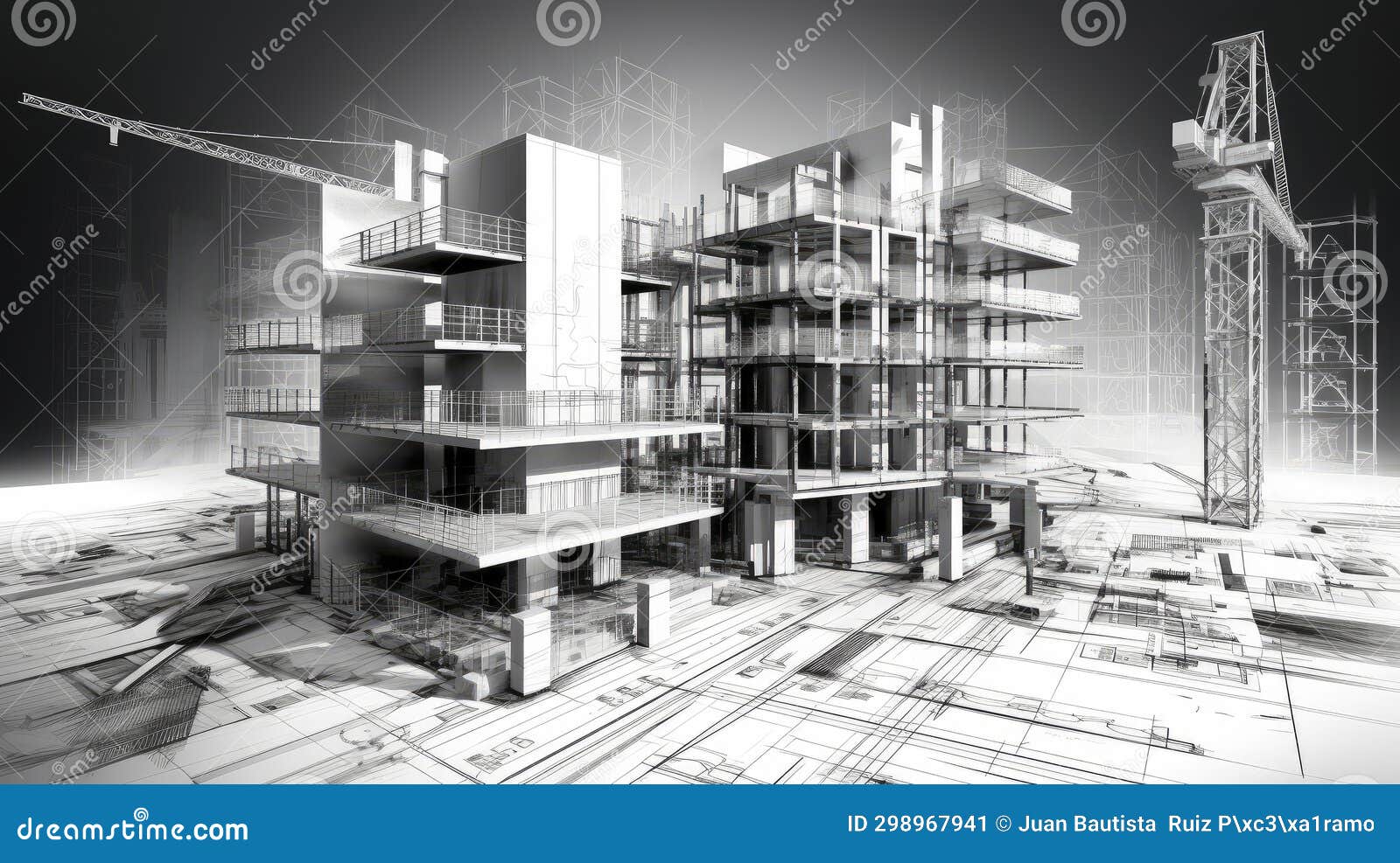 Architectural Blueprint of a Multi-Level Building in Progress. Stock ...