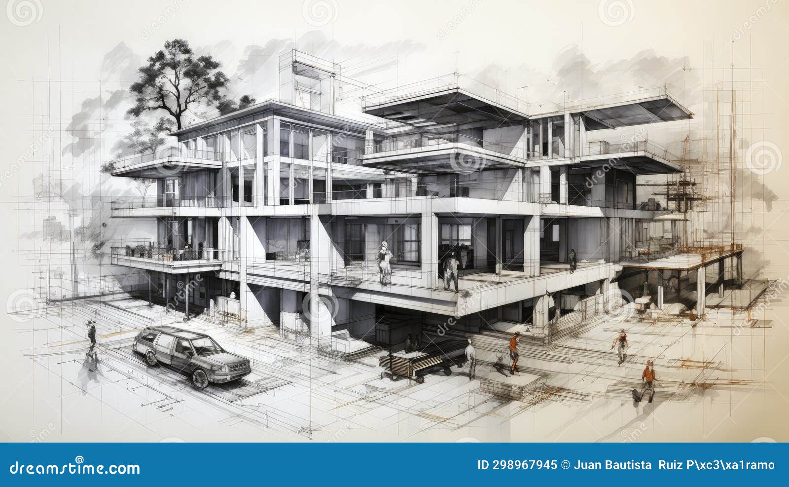 Architectural Blueprint of a Multi-Level Building in Progress. Stock ...