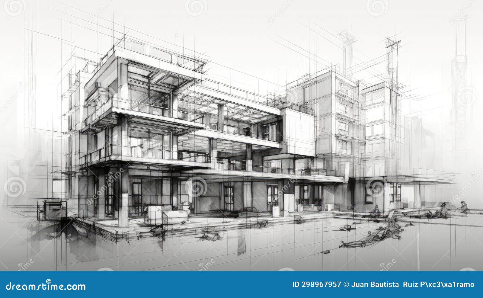 Architectural Blueprint of a Multi-Level Building in Progress. Stock ...