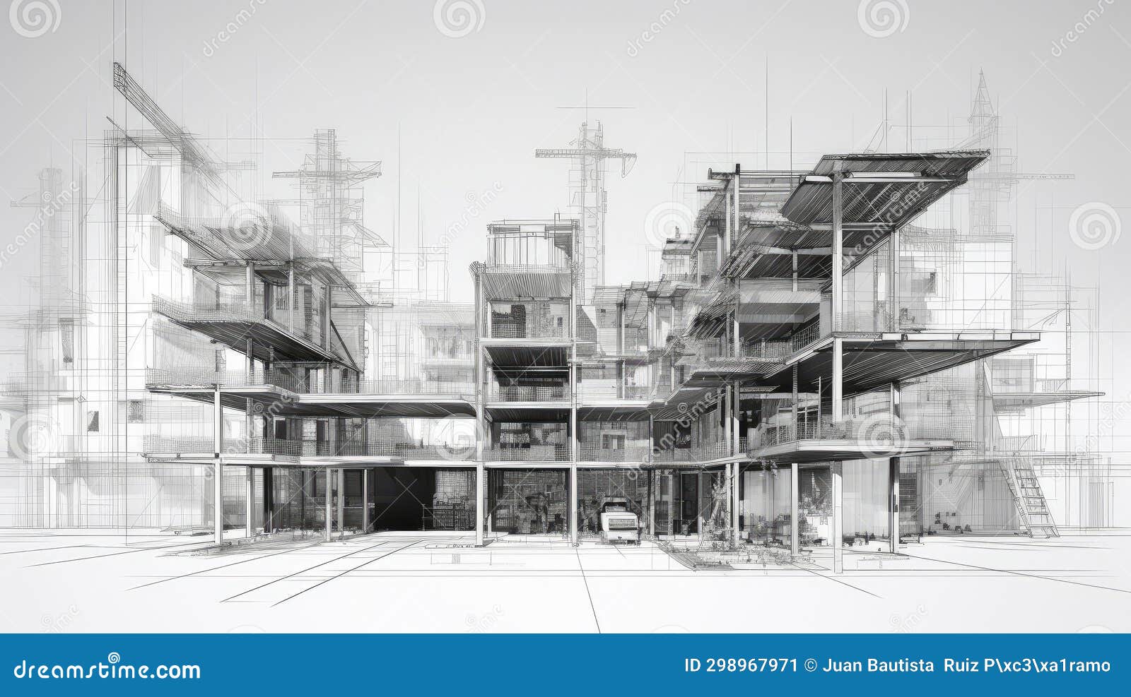 Architectural Blueprint of a Multi-Level Building in Progress. Stock ...