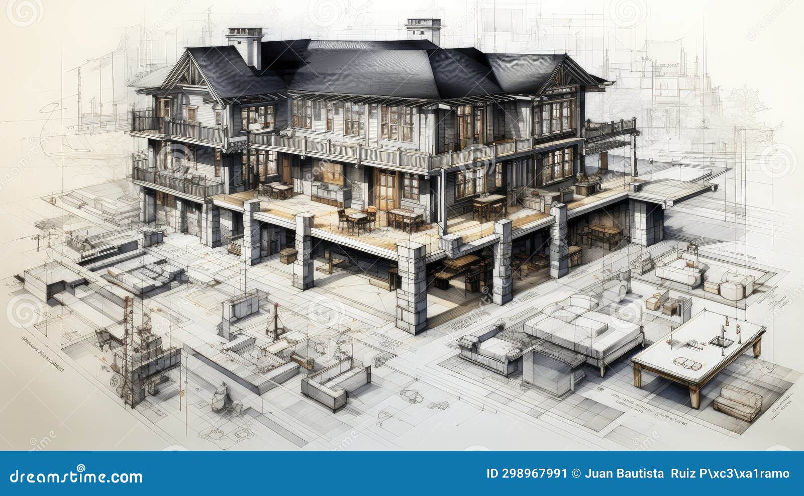 Architectural Blueprint of a Multi-Level Building in Progress. Stock ...