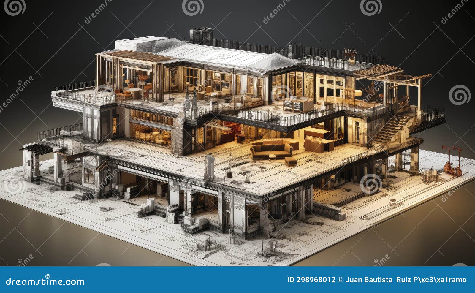 Architectural Blueprint of a Multi-Level Building in Progress. Stock ...
