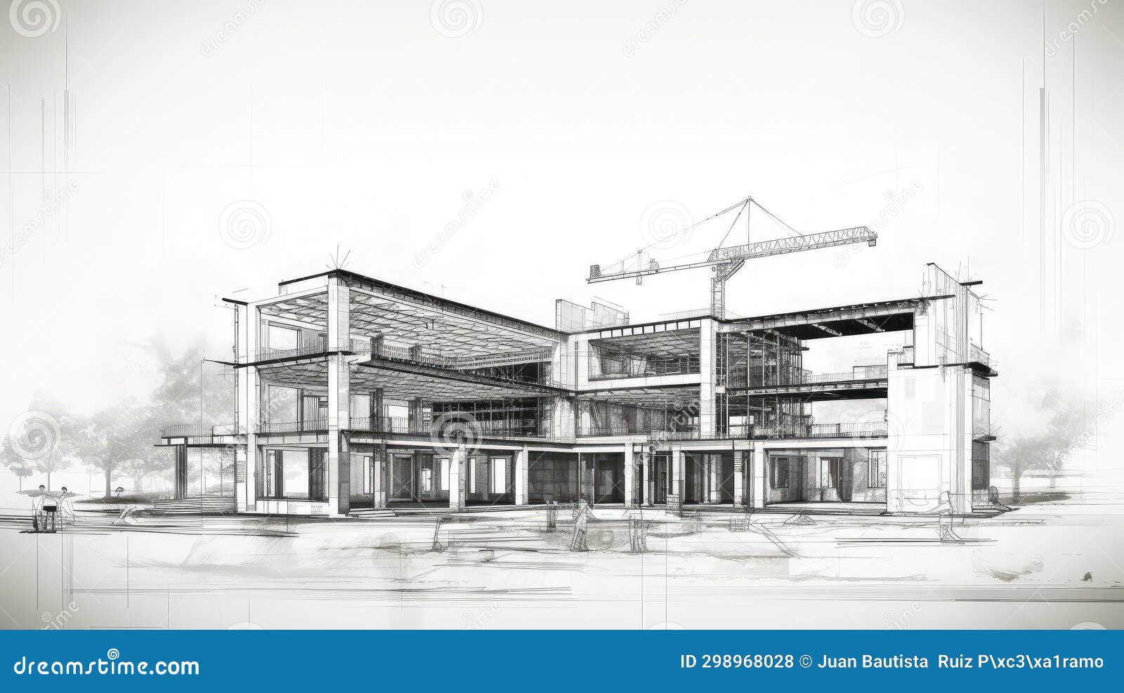 Architectural Blueprint of a Multi-Level Building in Progress. Stock ...
