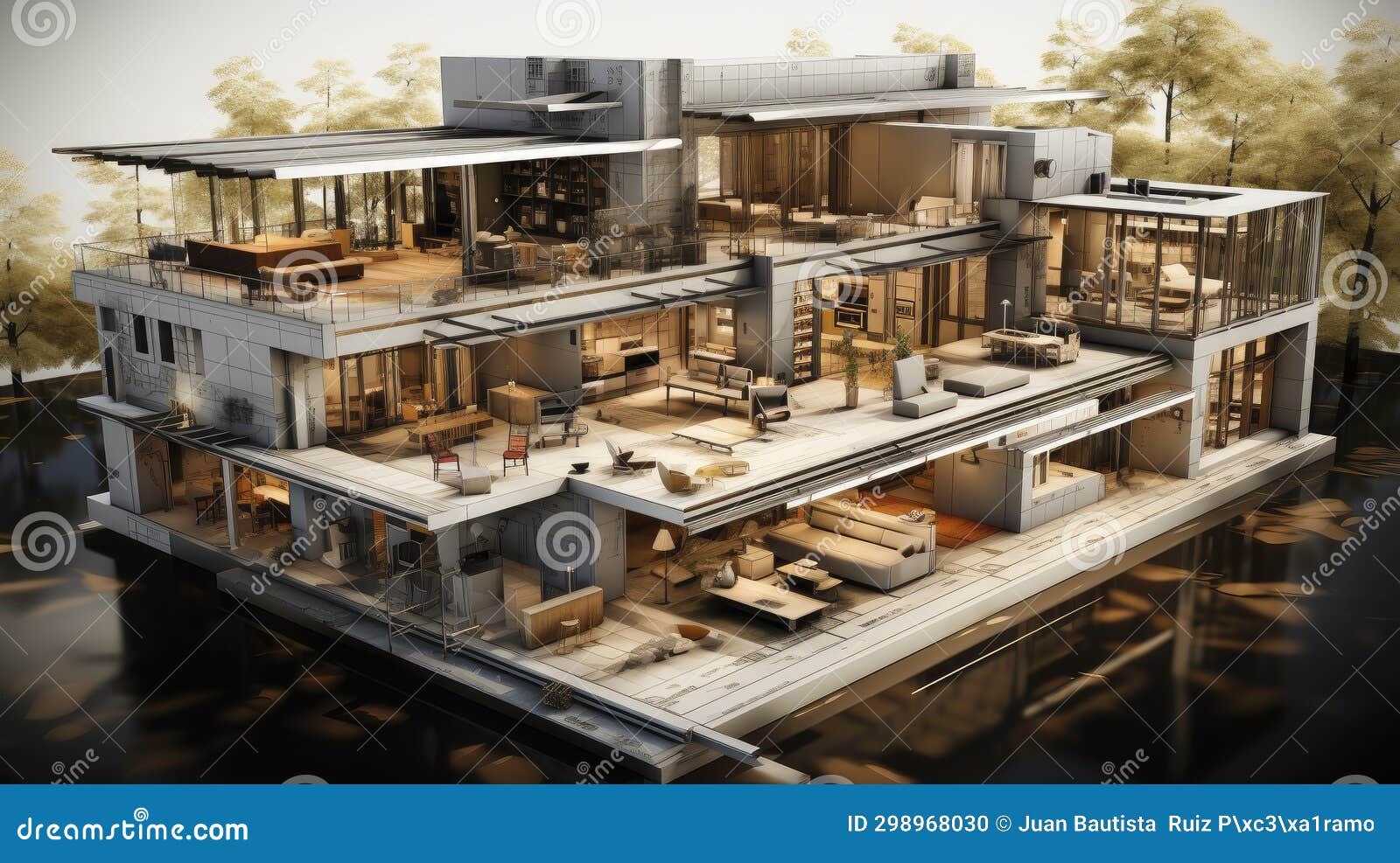 Architectural Blueprint of a Multi-Level Building in Progress. Stock ...