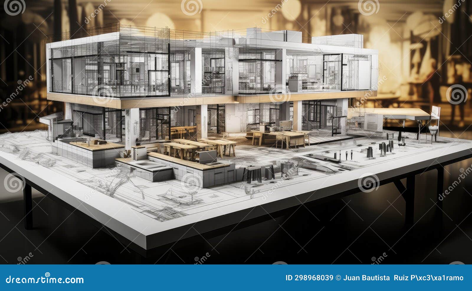 Architectural Blueprint of a Multi-Level Building in Progress. Stock ...