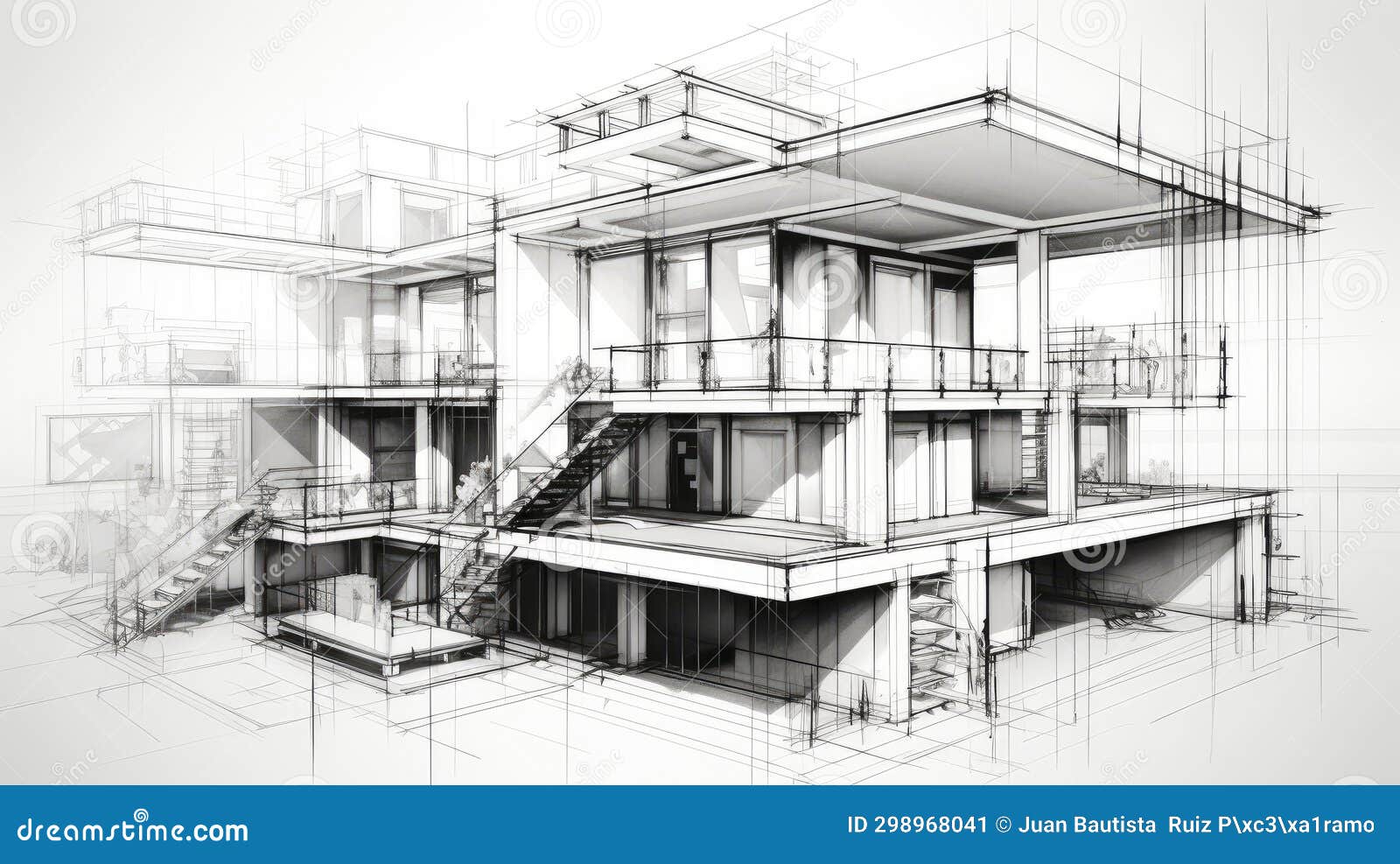 Architectural Blueprint of a Multi-Level Building in Progress. Stock ...