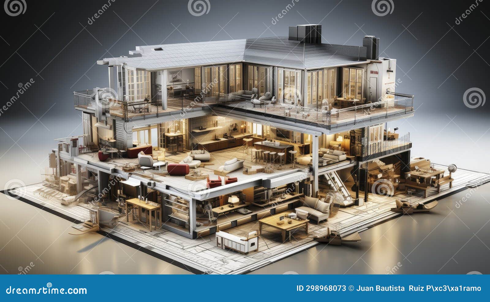 Architectural Blueprint of a Multi-Level Building in Progress. Stock ...
