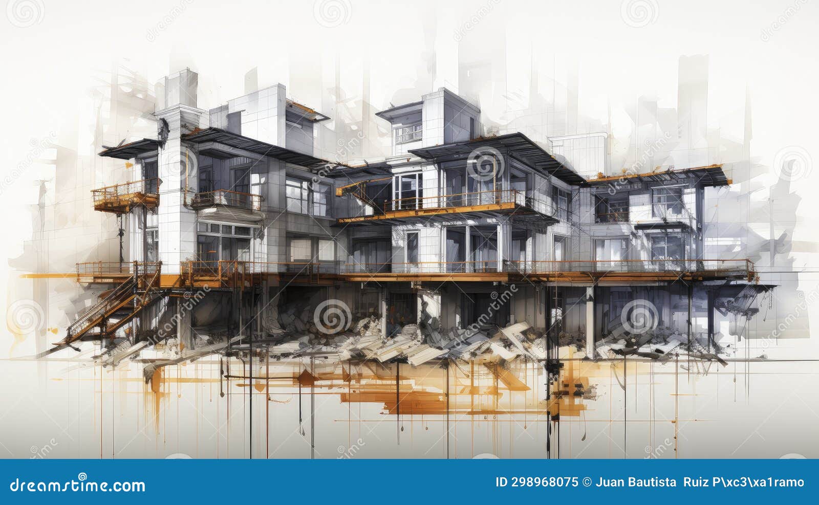 Architectural Blueprint of a Multi-Level Building in Progress. Stock ...