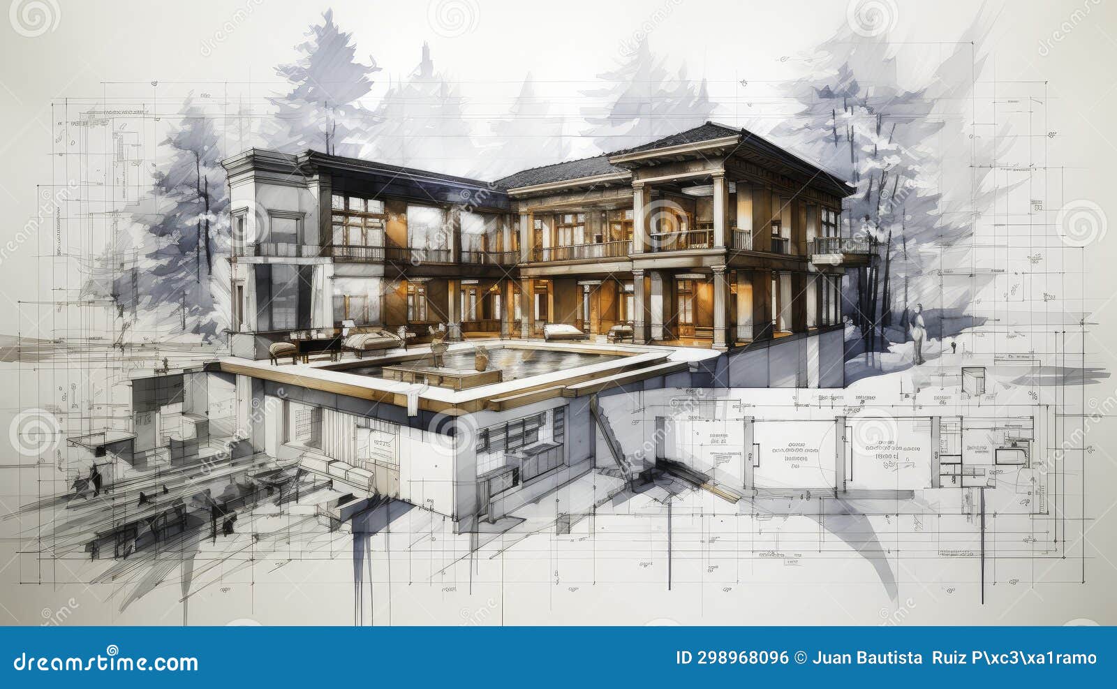 Architectural Blueprint of a Multi-Level Building in Progress. Stock ...