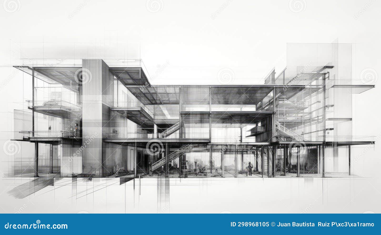 Architectural Blueprint of a Multi-Level Building in Progress. Stock ...