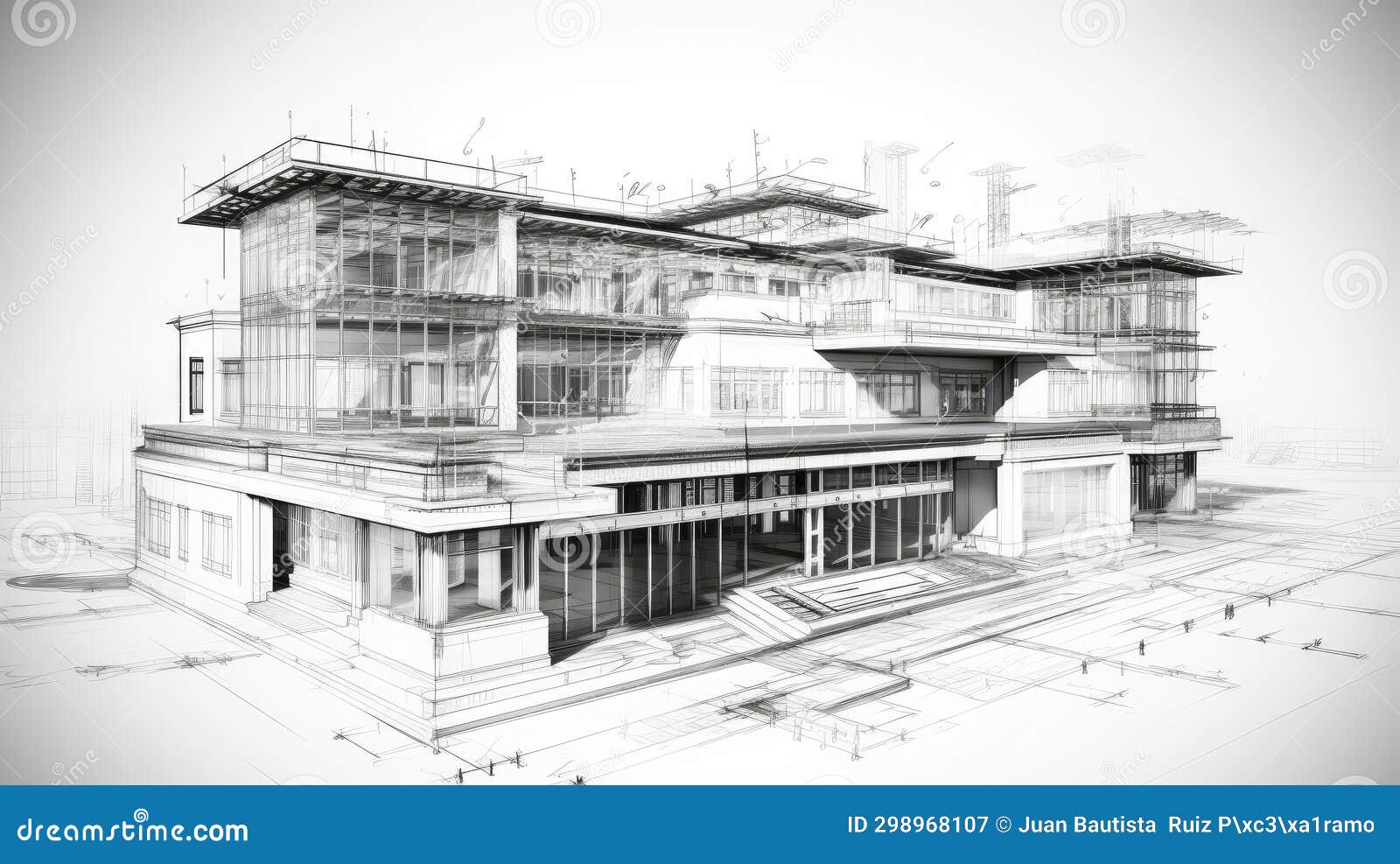 Architectural Blueprint of a Multi-Level Building in Progress. Stock ...