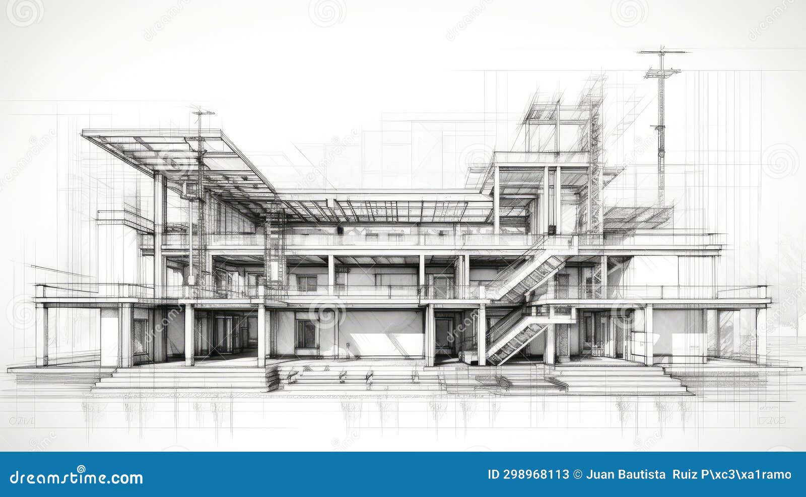 Architectural Blueprint of a Multi-Level Building in Progress. Stock ...