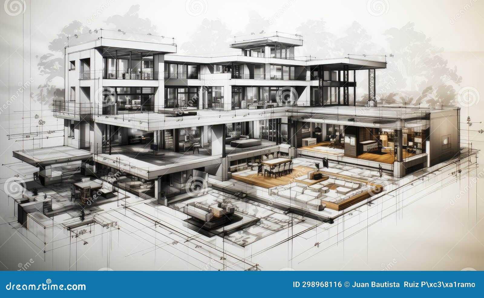 Architectural Blueprint of a Multi-Level Building in Progress. Stock ...