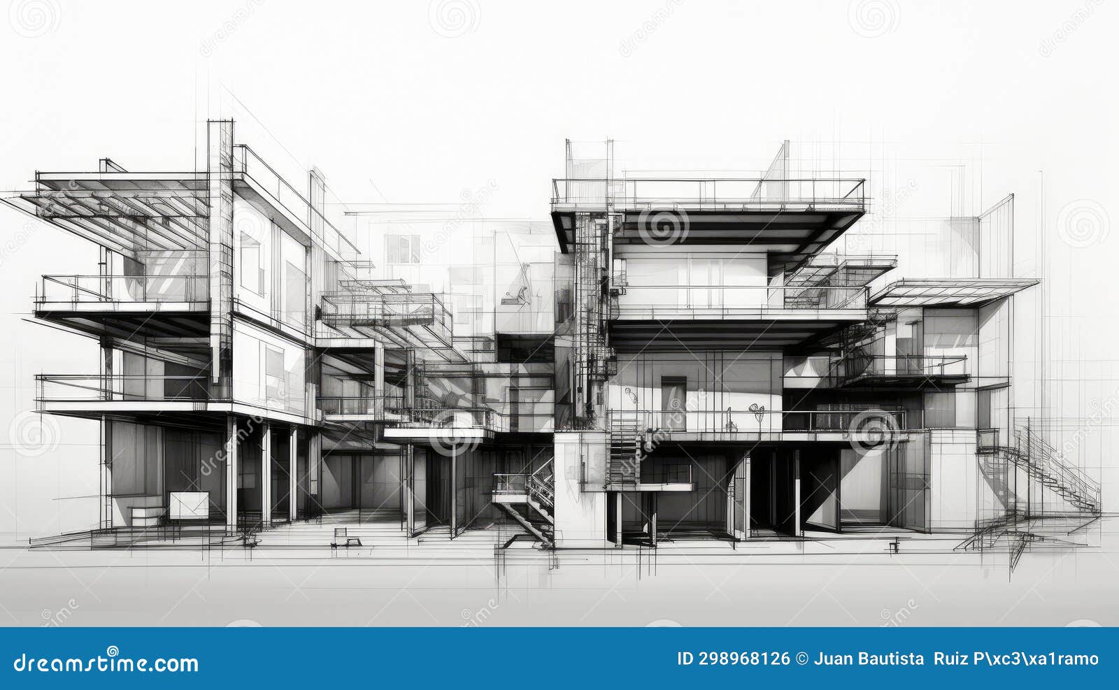 Architectural Blueprint of a Multi-Level Building in Progress. Stock ...