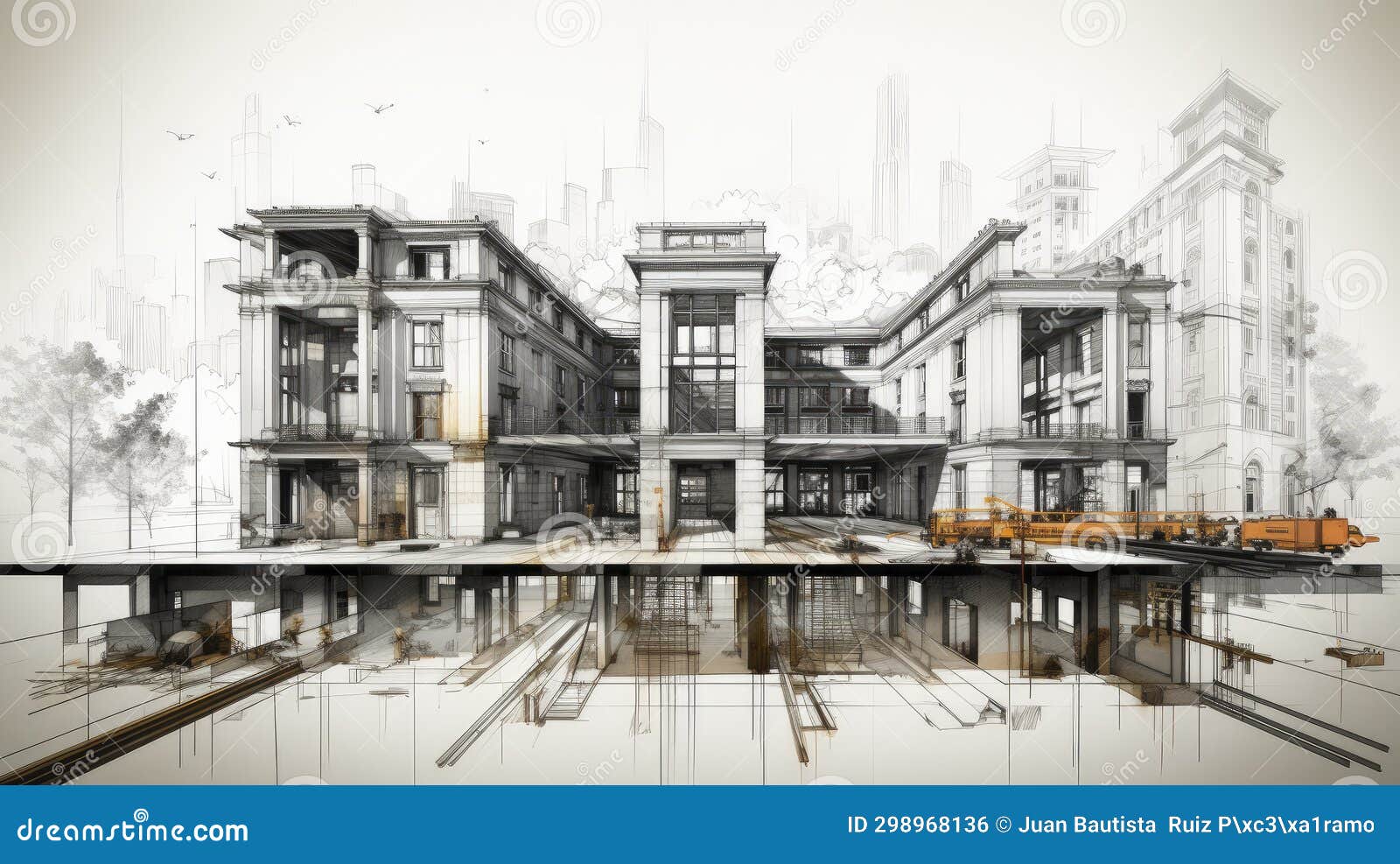 Architectural Blueprint of a Multi-Level Building in Progress. Stock ...
