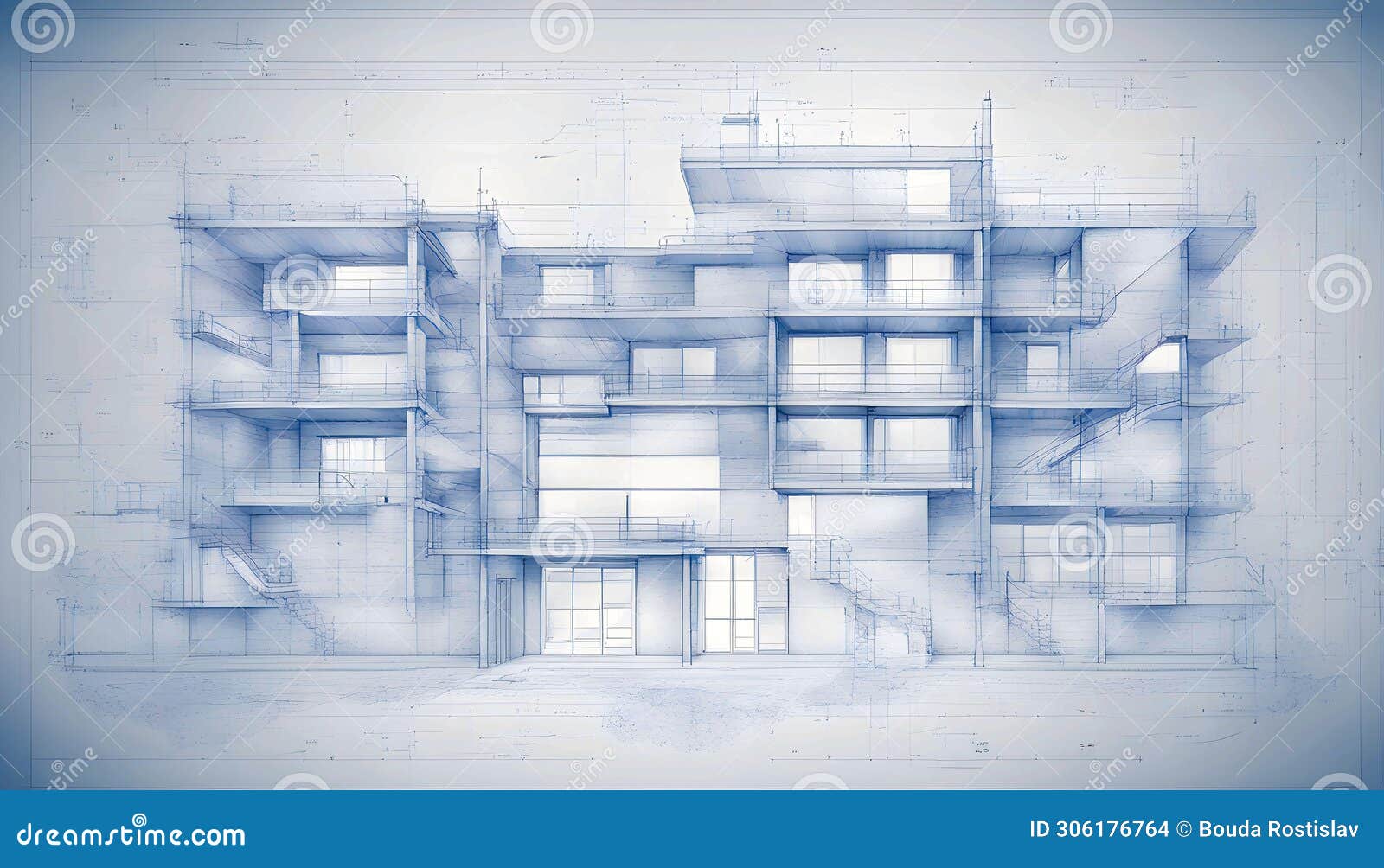 Architectural Blueprint of a Multi-Story Building Stock Illustration ...