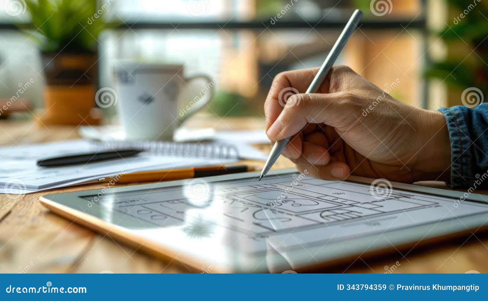 Architectural Blueprint Plan Displayed on a Tablet Device Screen on a ...