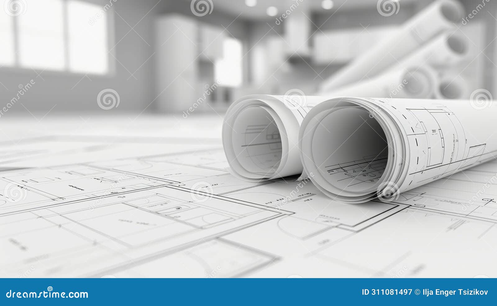 Architectural Blueprint Roll with Technical Project Drawing for ...