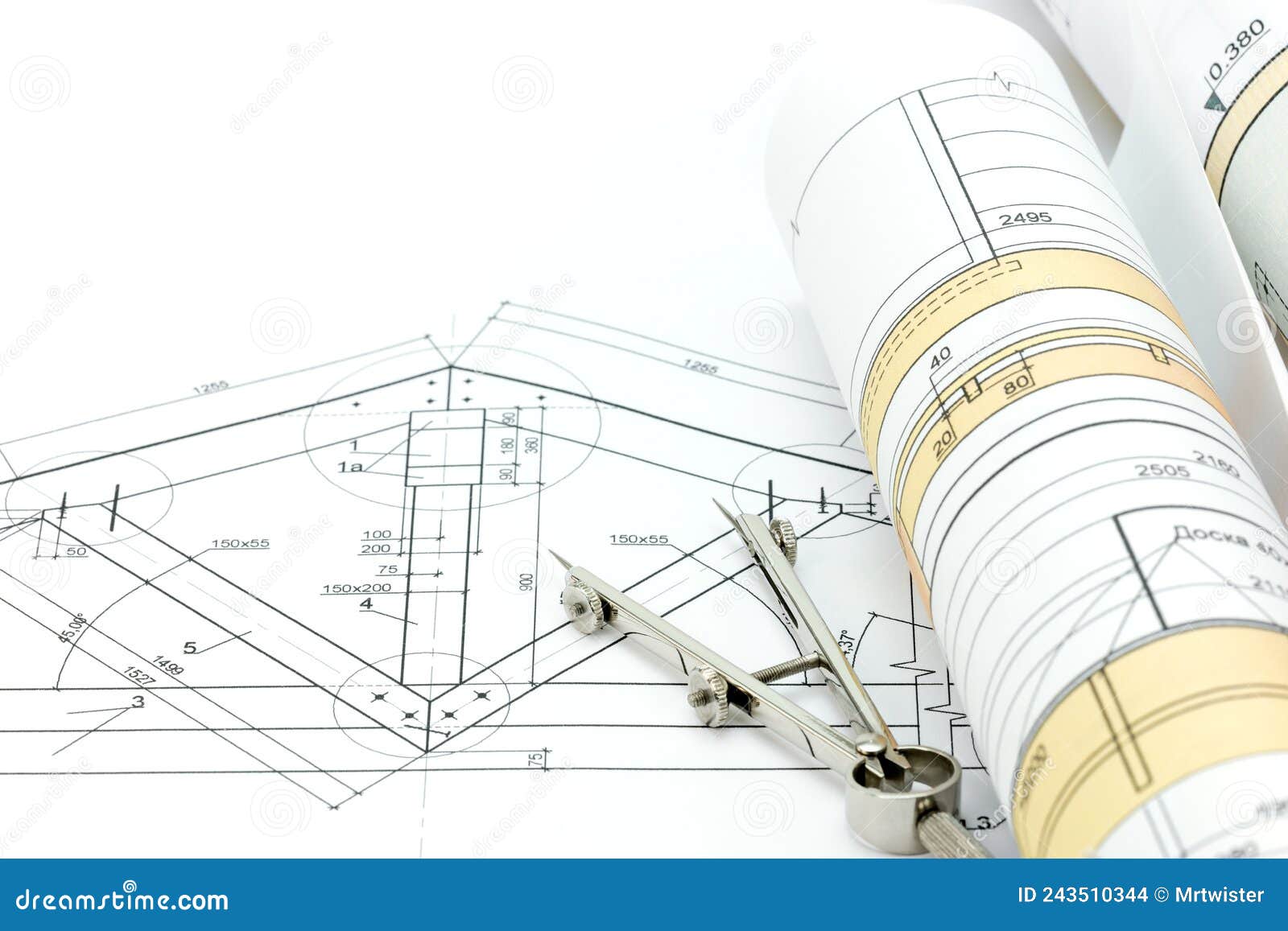 Construction Plan, Technical Project, and Drawing Compass Stock Photo ...
