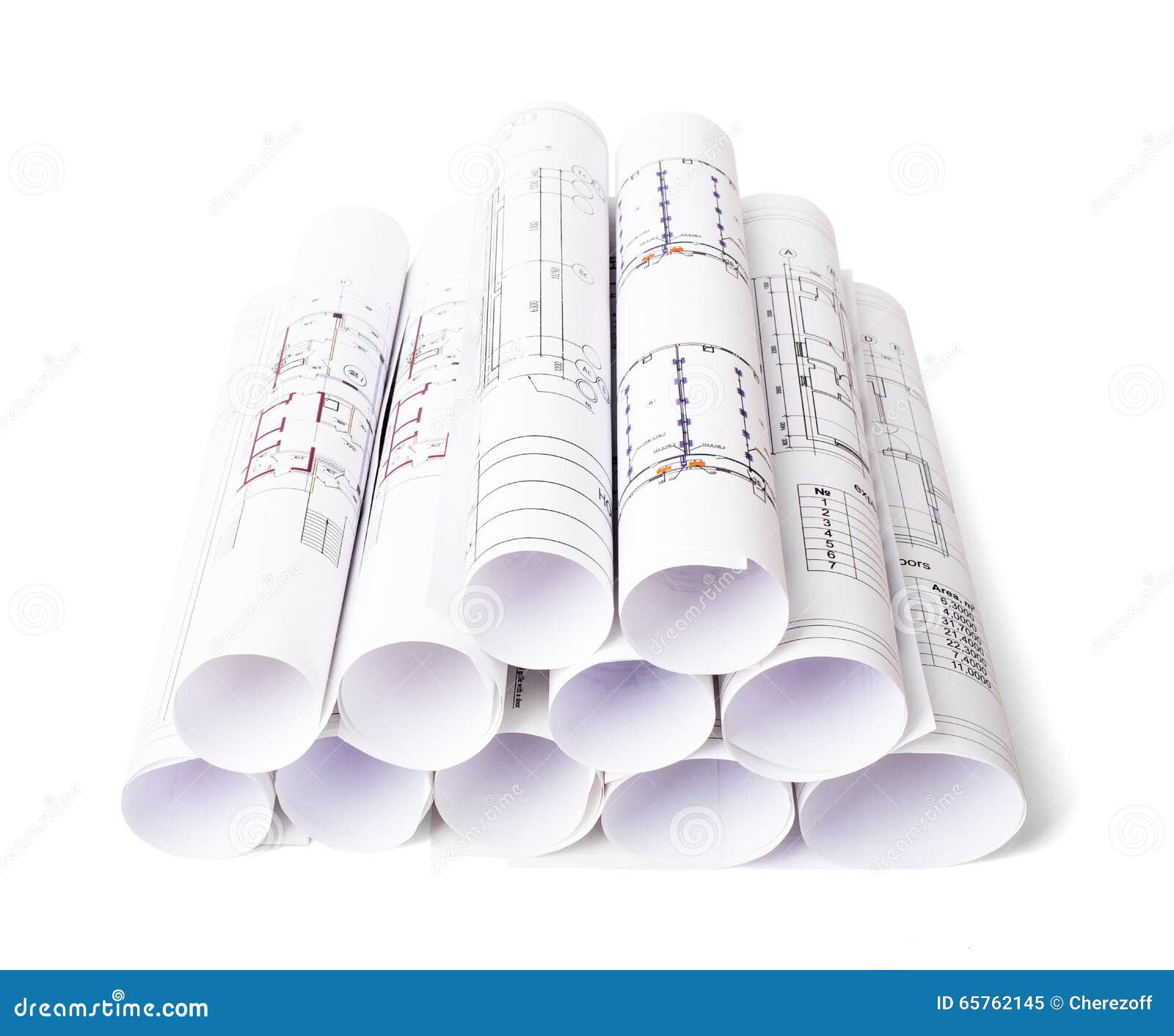 Architectural Blueprint Rolls on White Stock Image - Image of buildings ...