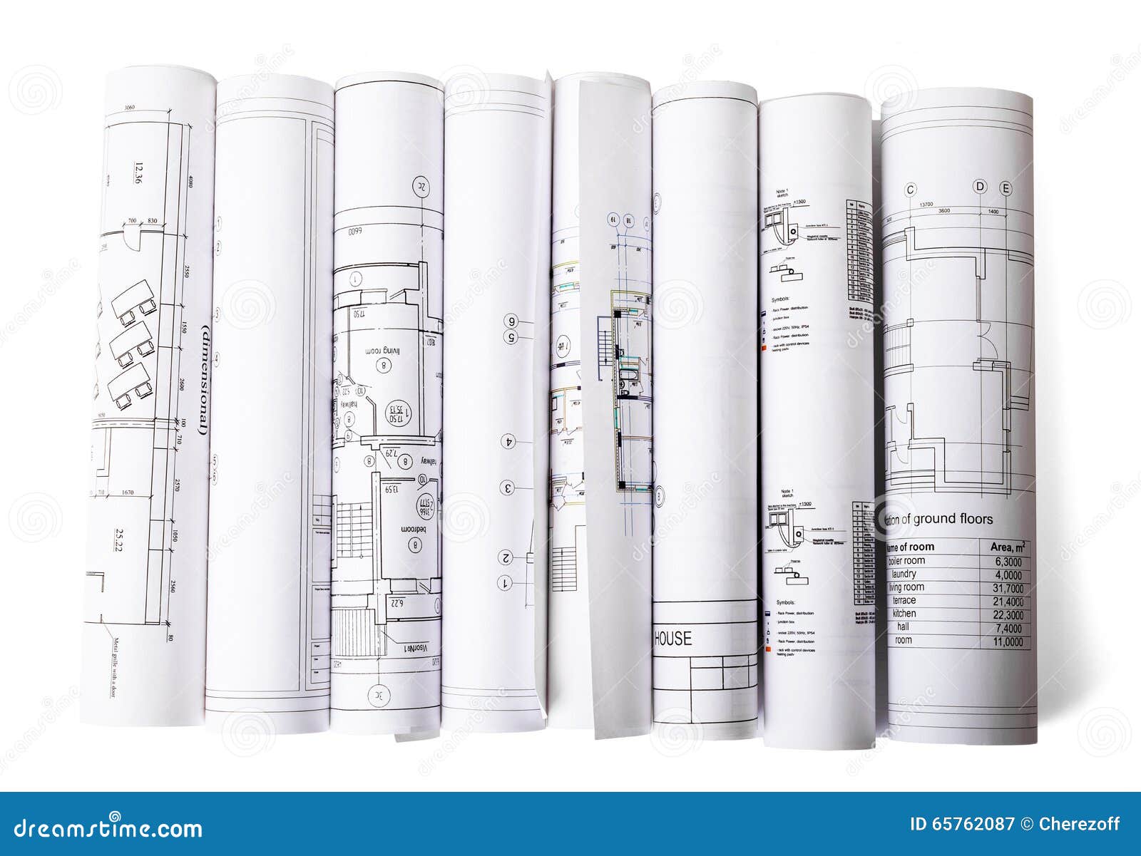 Architectural Blueprint Rolls on White Stock Image - Image of ...