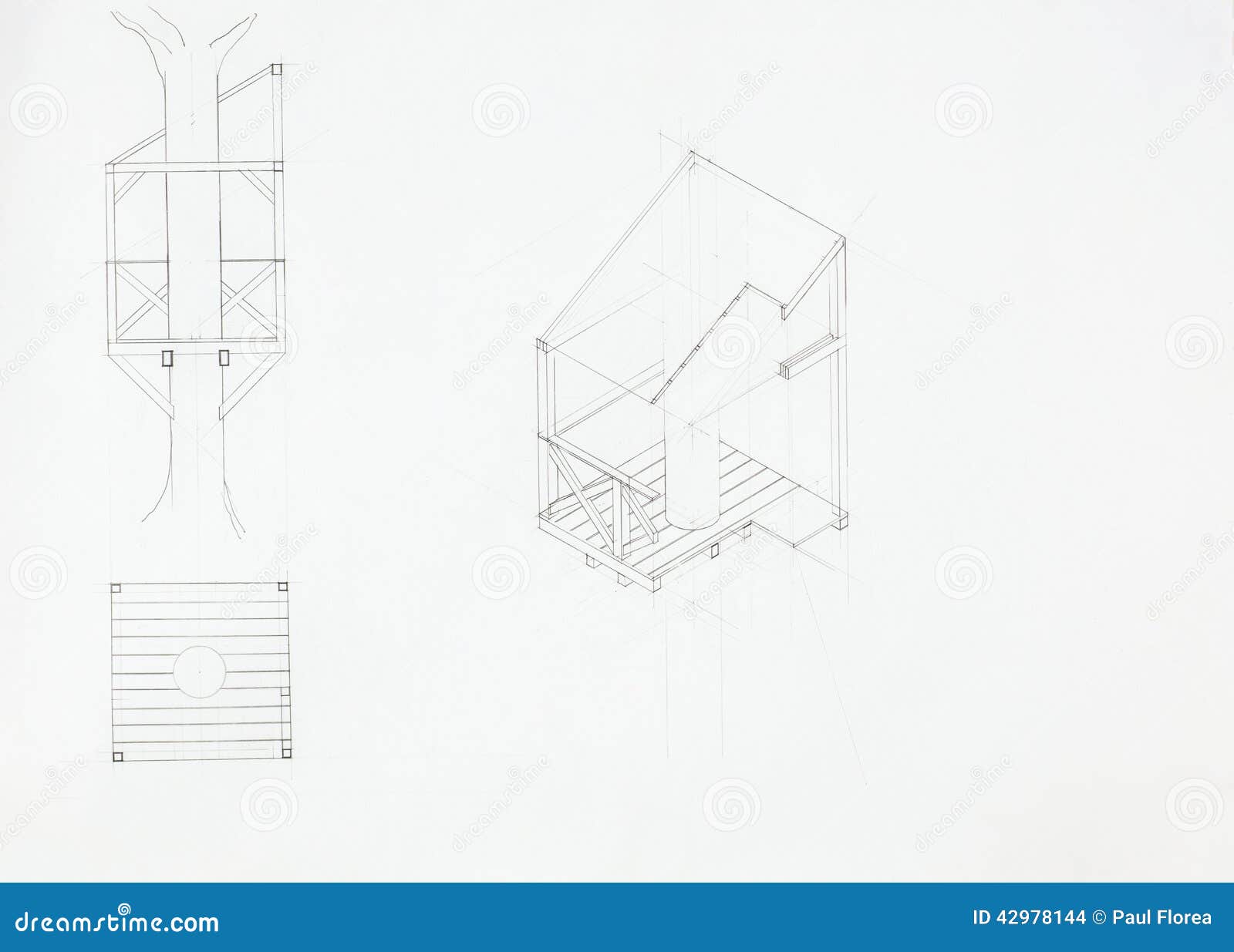 Architectural Blueprint of Tree House Stock Illustration - Illustration ...