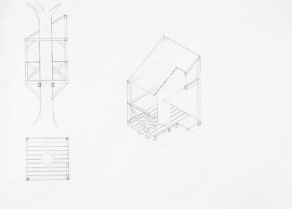 Architectural Blueprint of Tree House Stock Illustration - Illustration ...