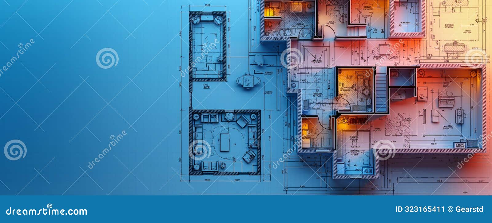 Architectural Blueprint with Warm and Cool Lighting Stock Image - Image ...