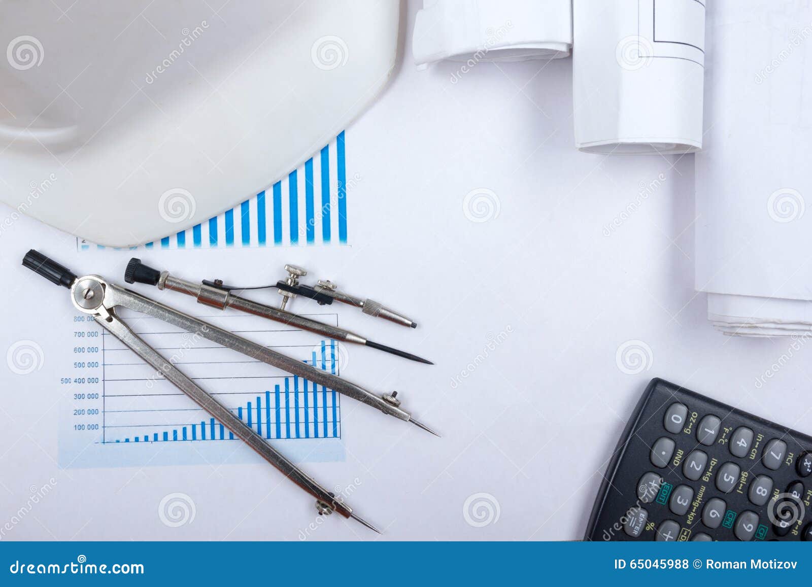 Architectural Blueprints, Blueprint Rolls, Compass Stock Photo - Image ...