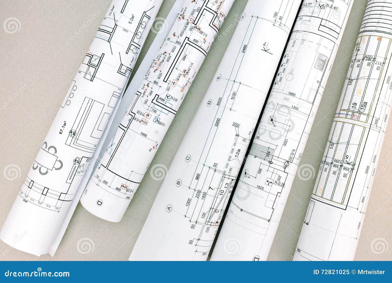 Architectural Blueprints and Blueprint Rolls on Desk Stock Image ...