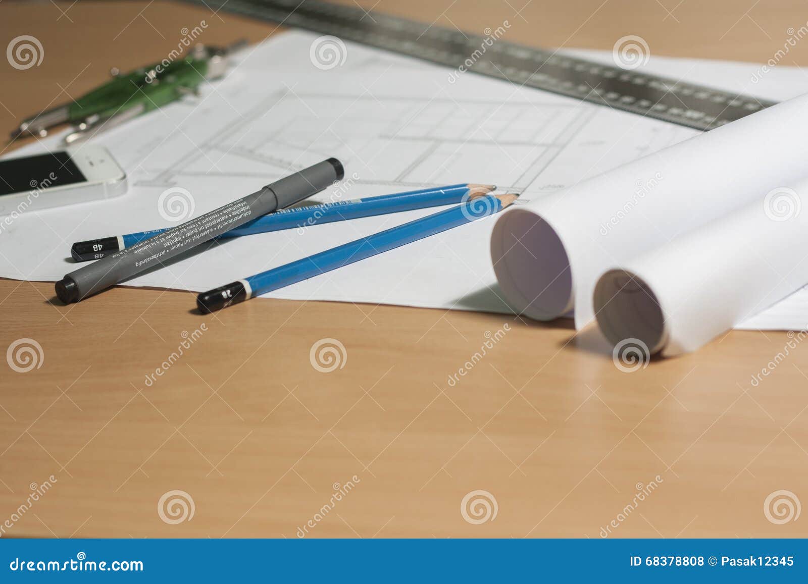 Architectural Blueprints and Blueprint Rolls and a Drawing Instruments ...