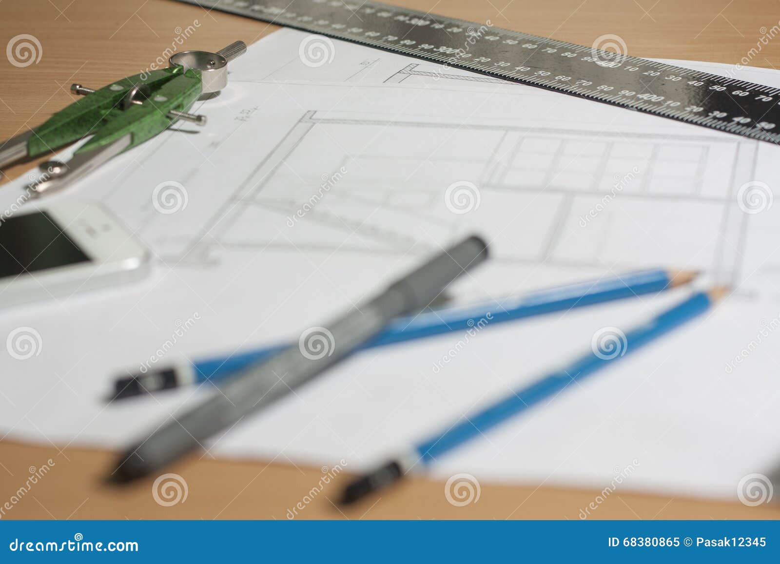 Architectural Blueprints and Blueprint Rolls and a Drawing Instruments ...