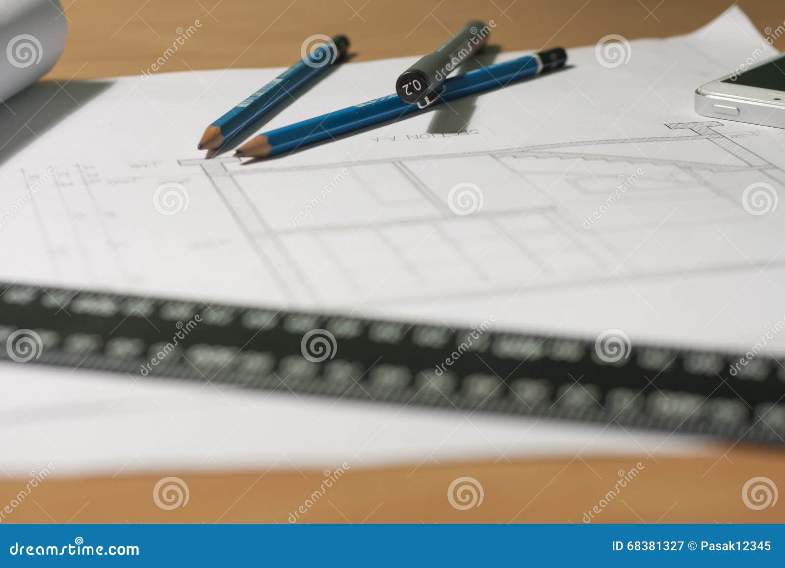 Architectural Blueprints and Blueprint Rolls and a Drawing Instruments ...