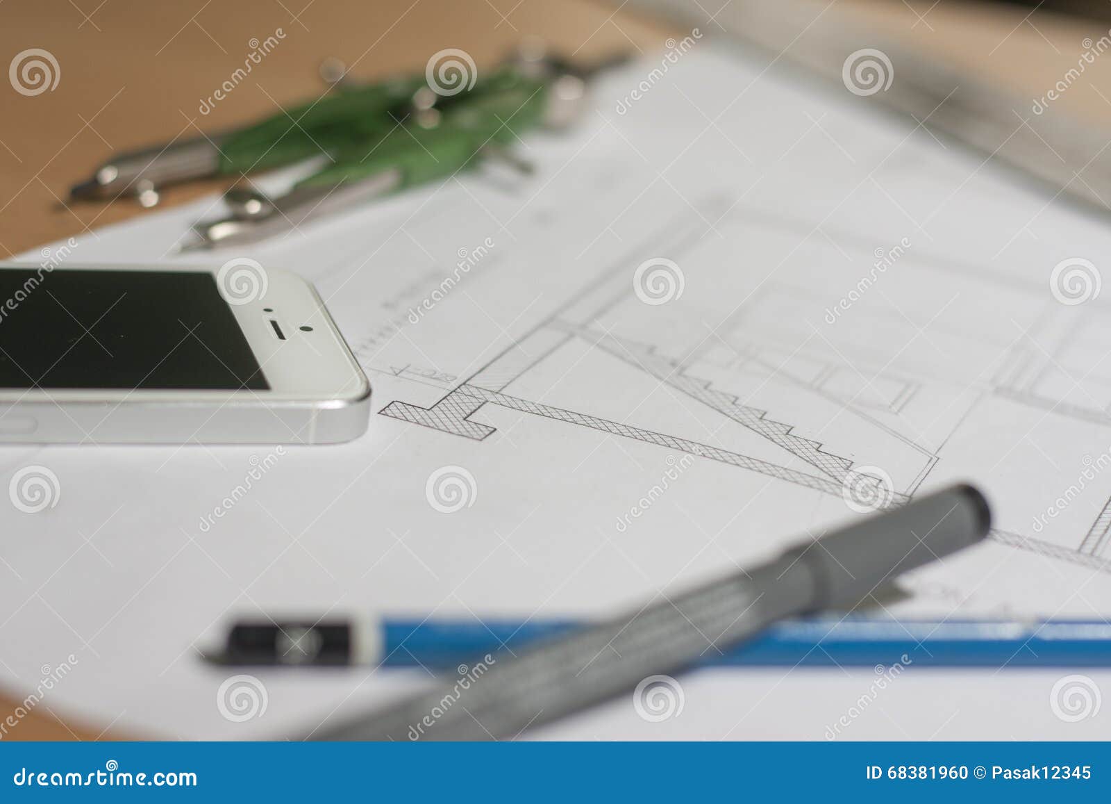 Architectural Blueprints and Blueprint Rolls and a Drawing Instruments ...