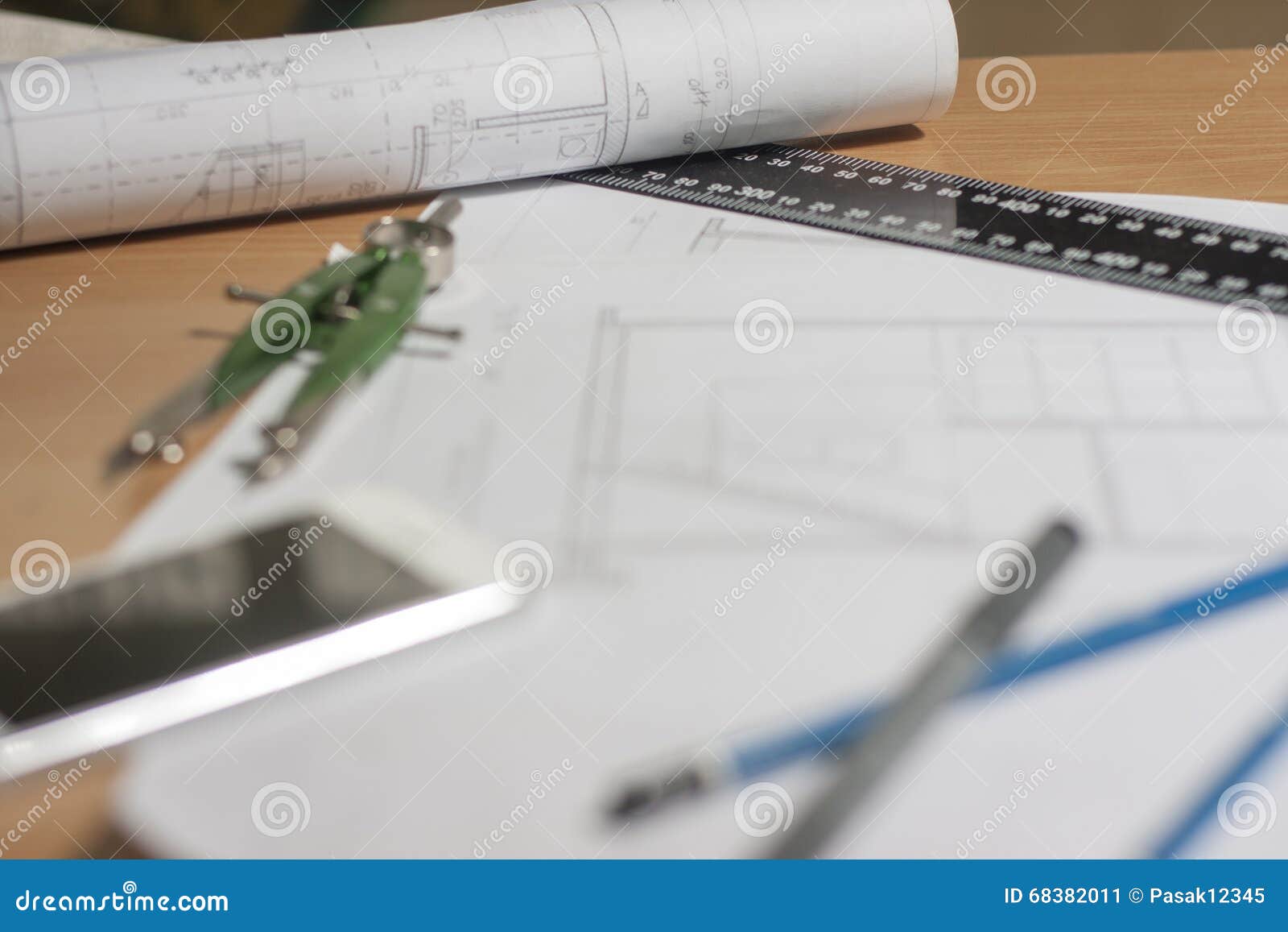 Architectural Blueprints and Blueprint Rolls and a Drawing Instruments ...