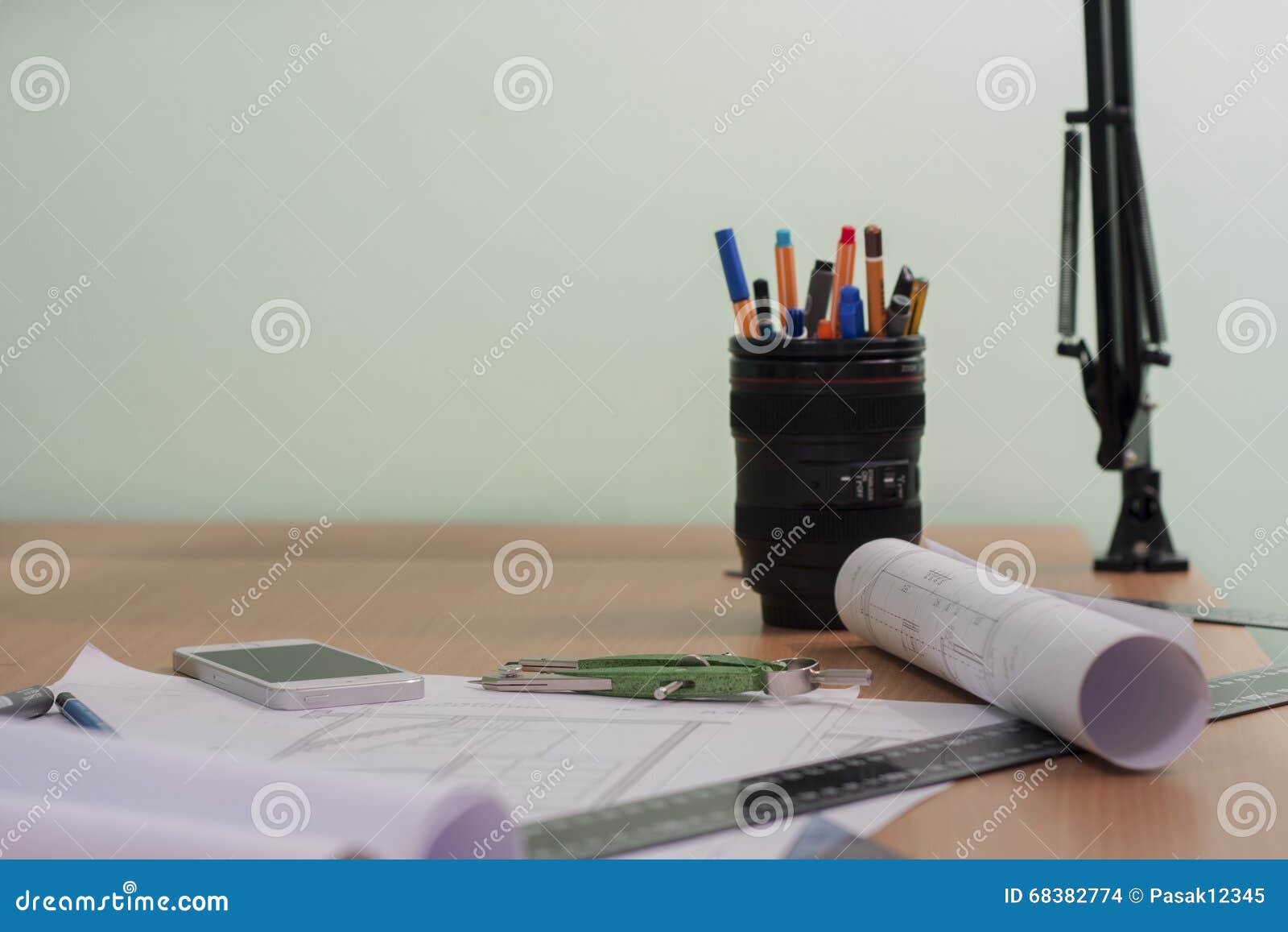 Architectural Blueprints and Blueprint Rolls and a Drawing Instruments ...