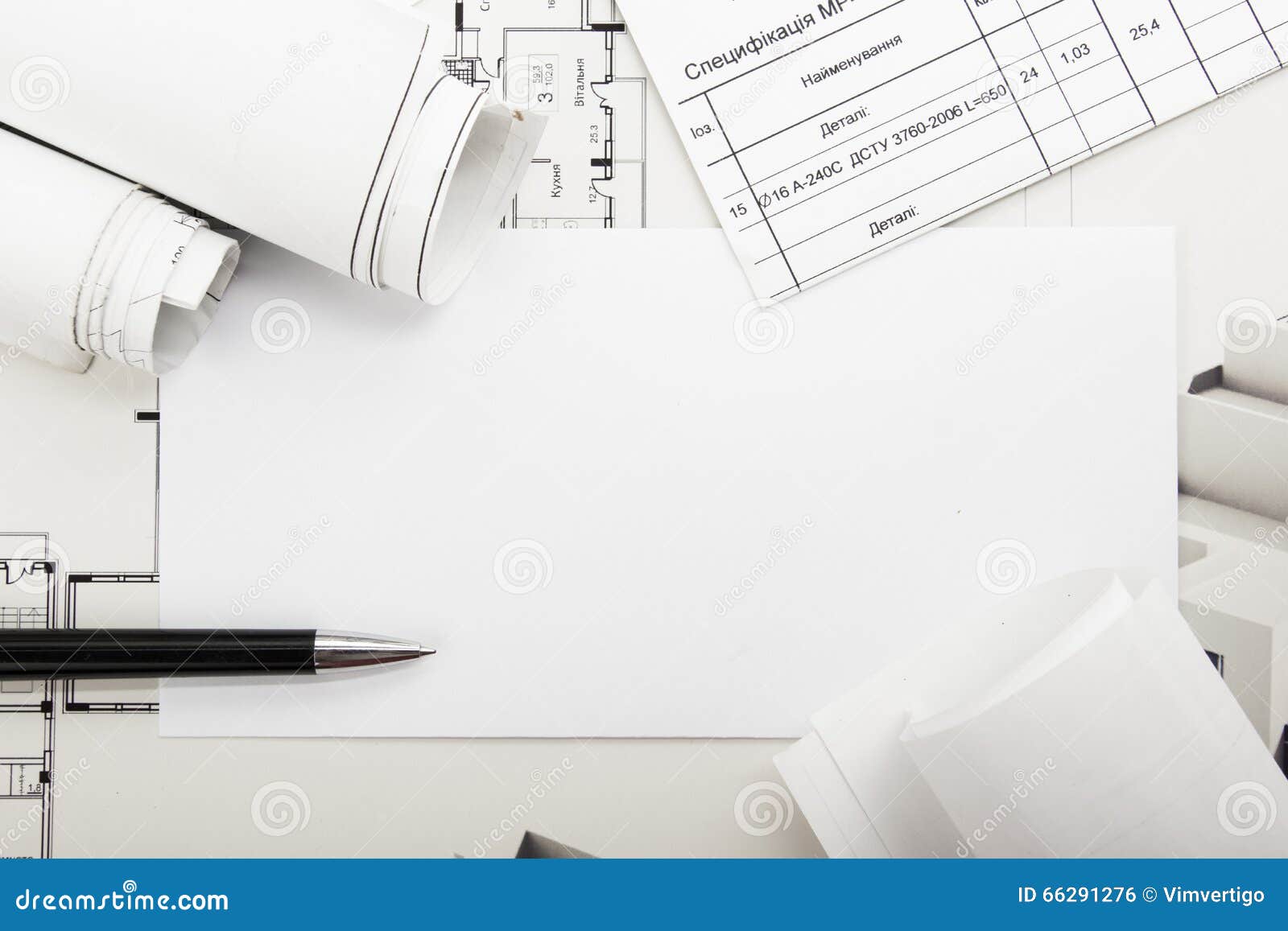 Architectural Blueprints and Blueprint Rolls on White Background. Stock ...