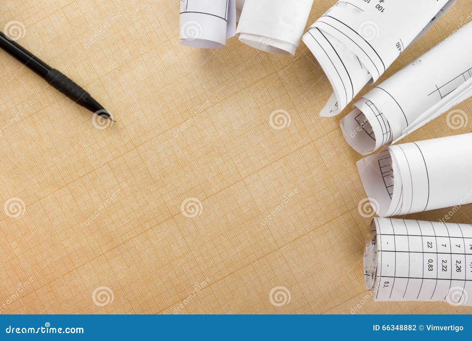 Architectural Blueprints and Blueprint Rolls on White Background. Stock ...