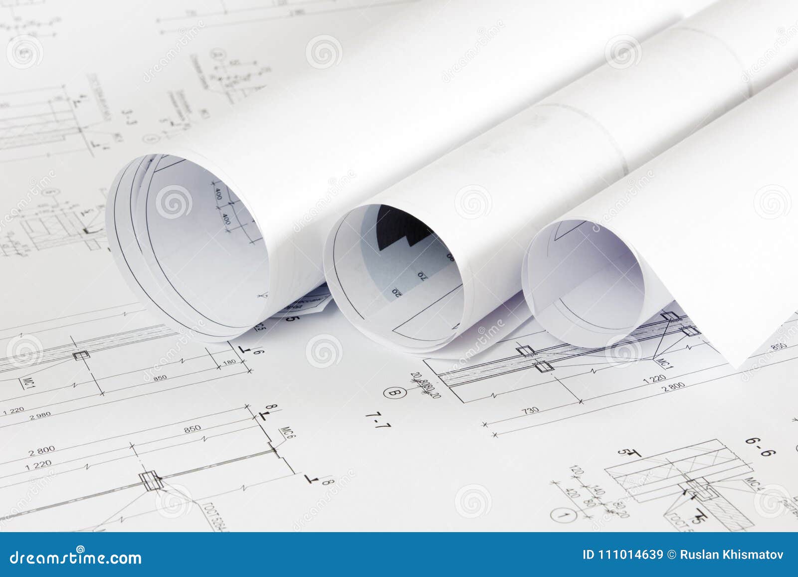 Architectural Blueprints and Blueprints Rolls Stock Image - Image of ...