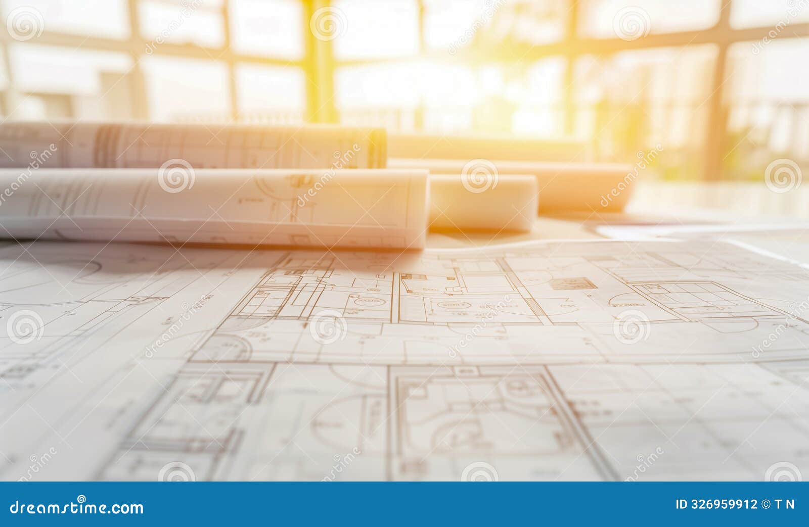 Blueprints on Desk at Sunrise Stock Illustration - Illustration of ...
