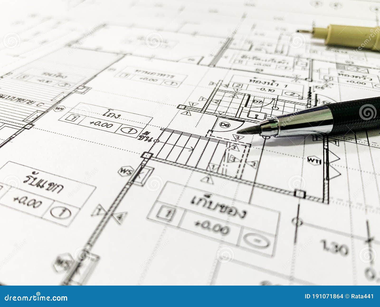 Blueprints Drawing Compass On Black Background Stock Photography ...