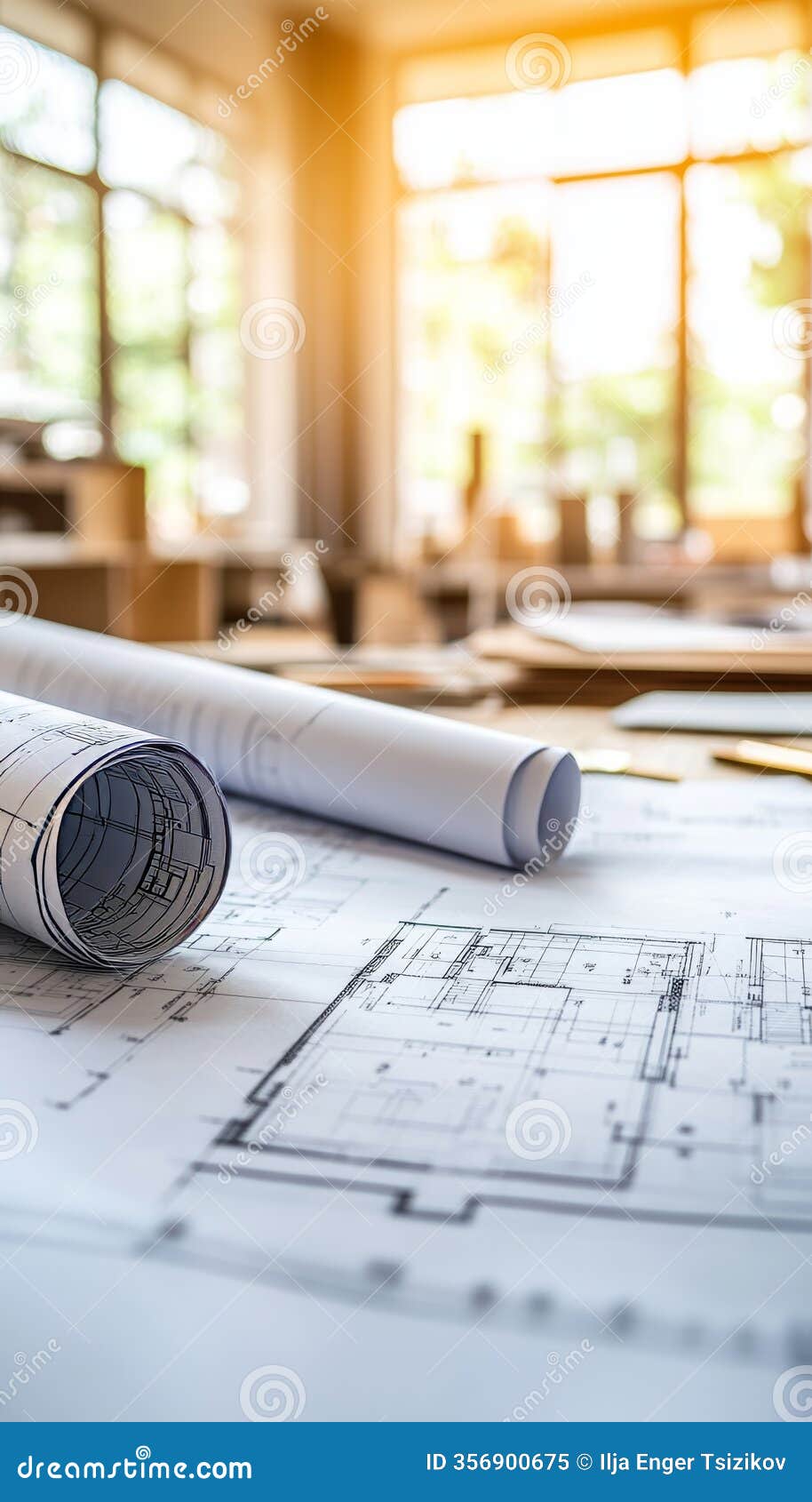 Architectural Blueprints with Natural Lighting, Highlighting Design ...