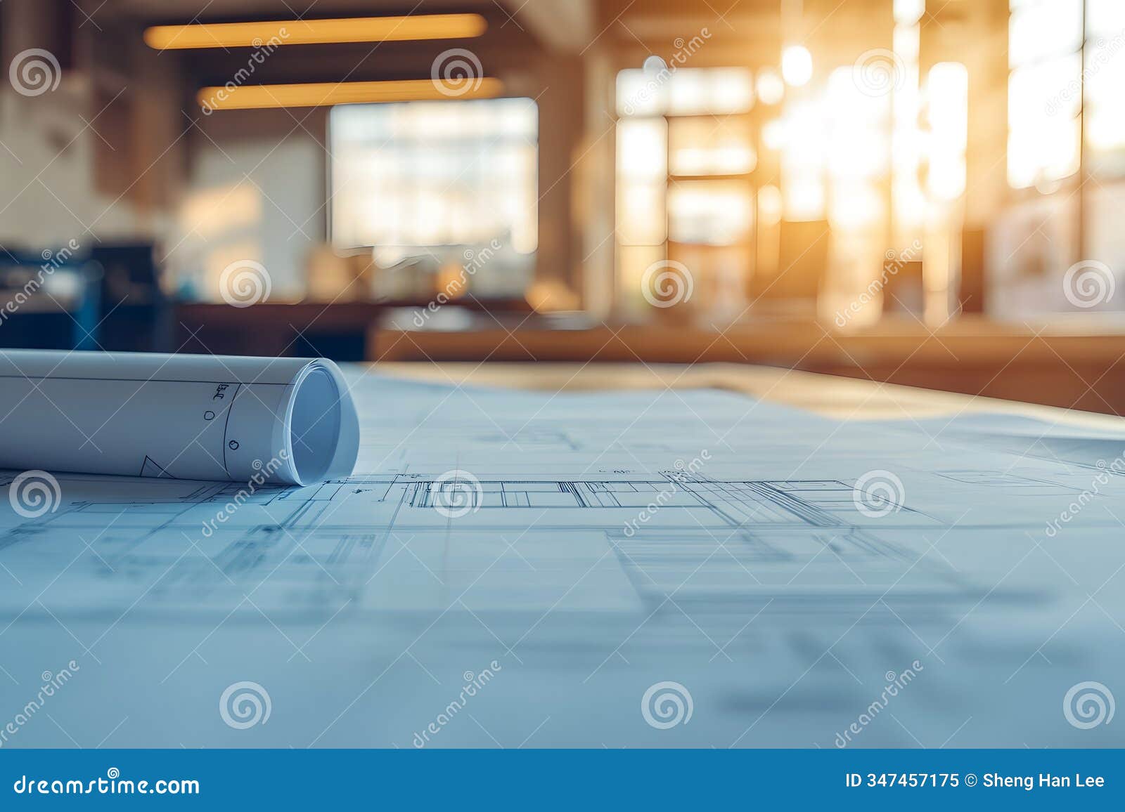 Architectural Blueprints with Rolled Plans Stock Illustration ...