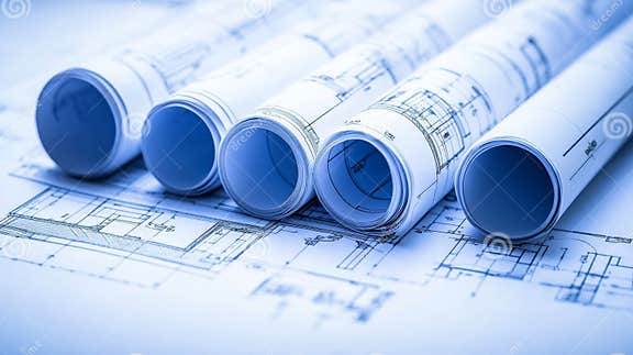 Architectural Blueprints Rolled Technical Drawings for Construction and ...