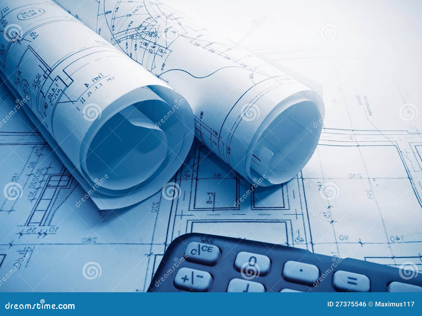 Architectural Blueprints Rolls. Stock Photo - Image of draw, background ...