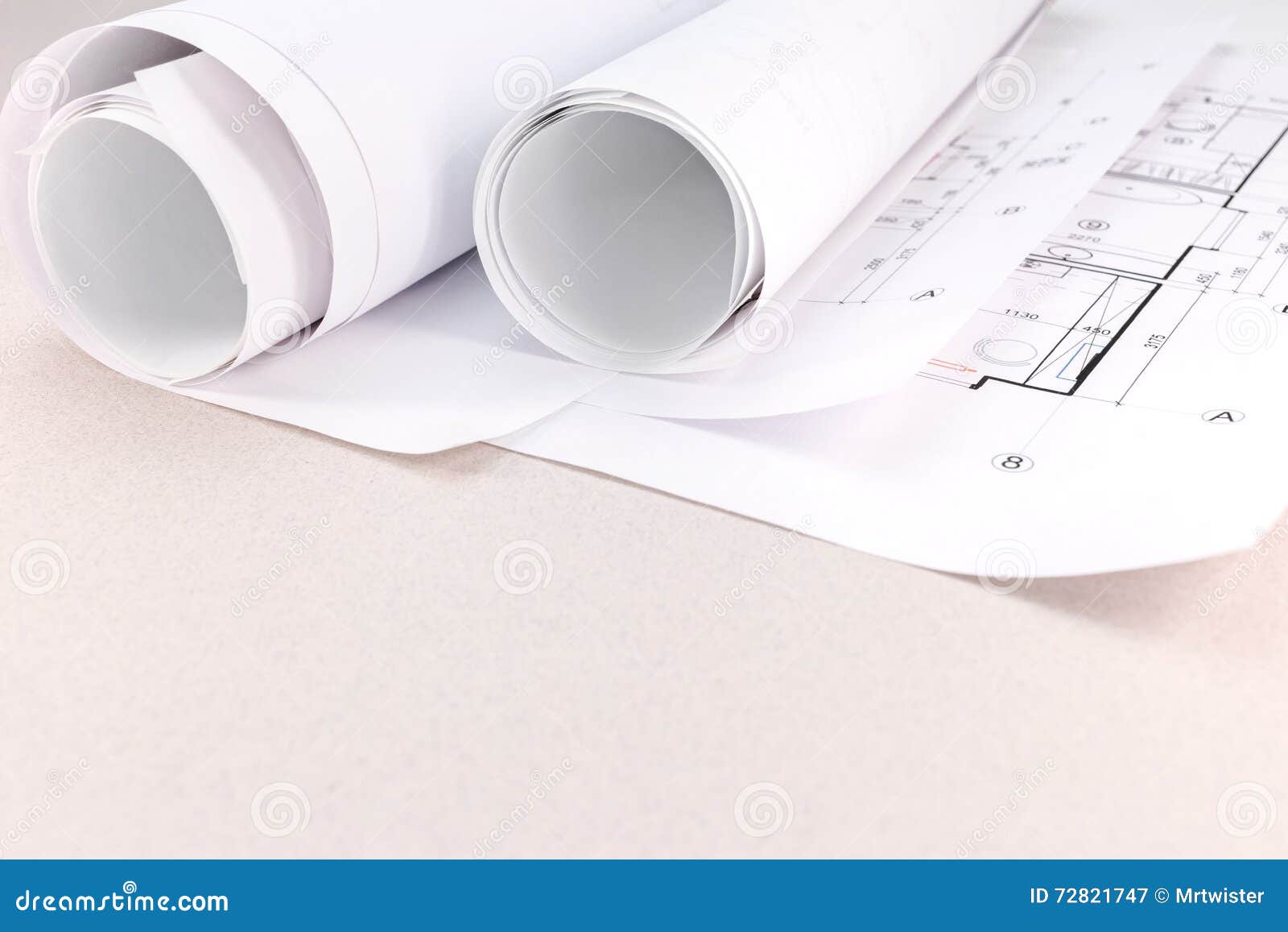 Architectural Blueprints Rolls and House Plan Stock Image - Image of ...