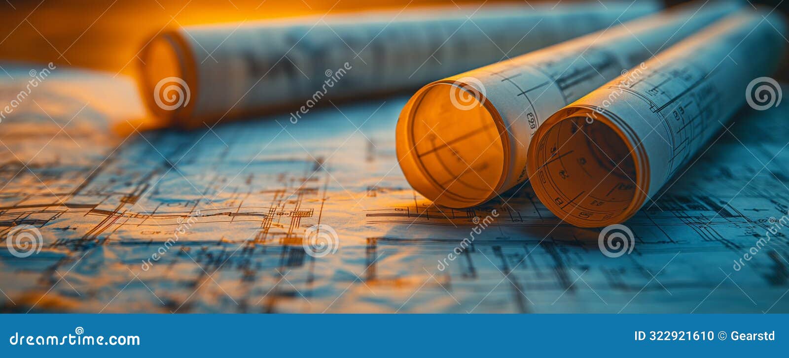 Architectural Blueprints on a Table Stock Photo - Image of planning ...