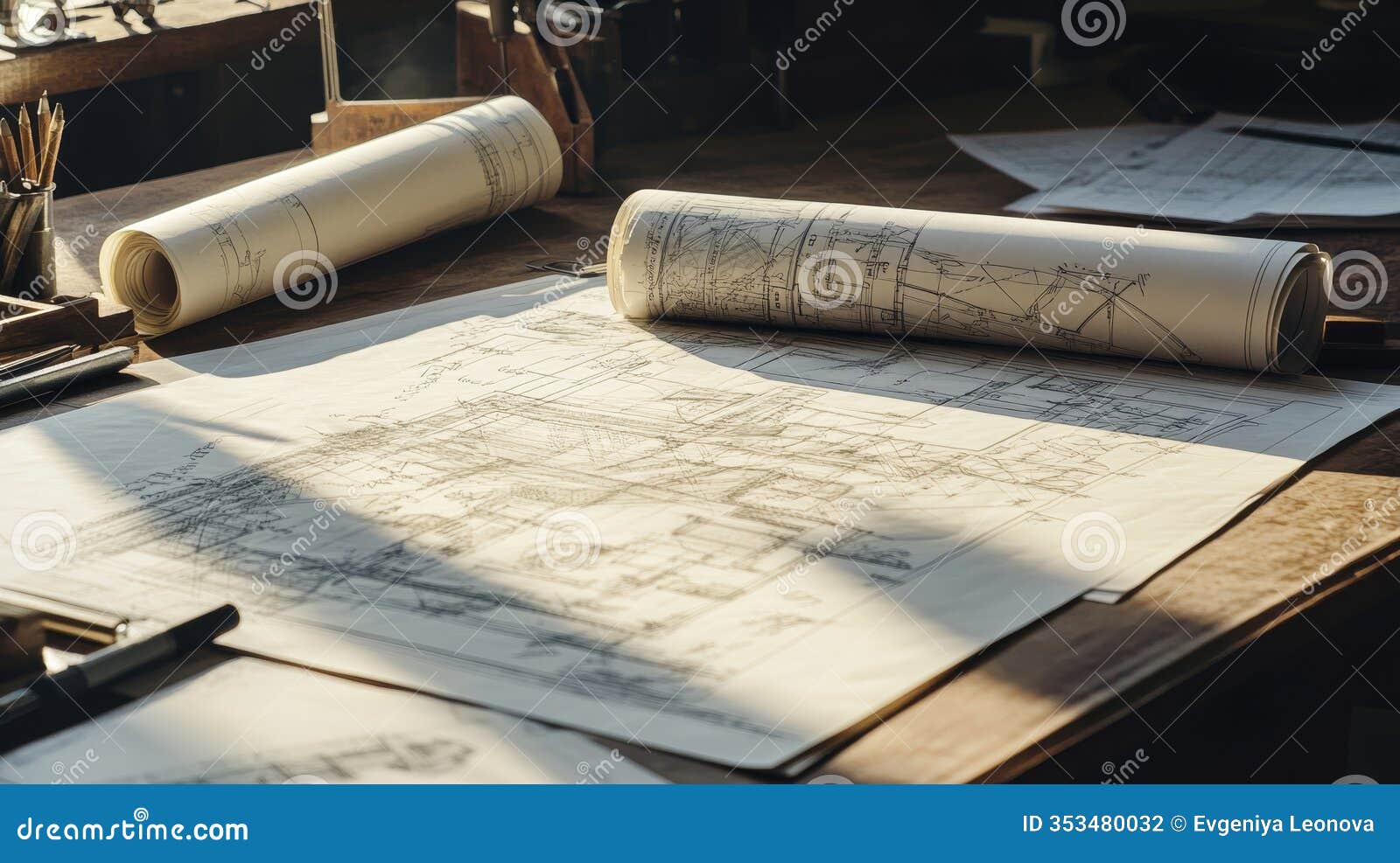 Architectural Blueprints and Technical Drawings with Drafting Tools and ...