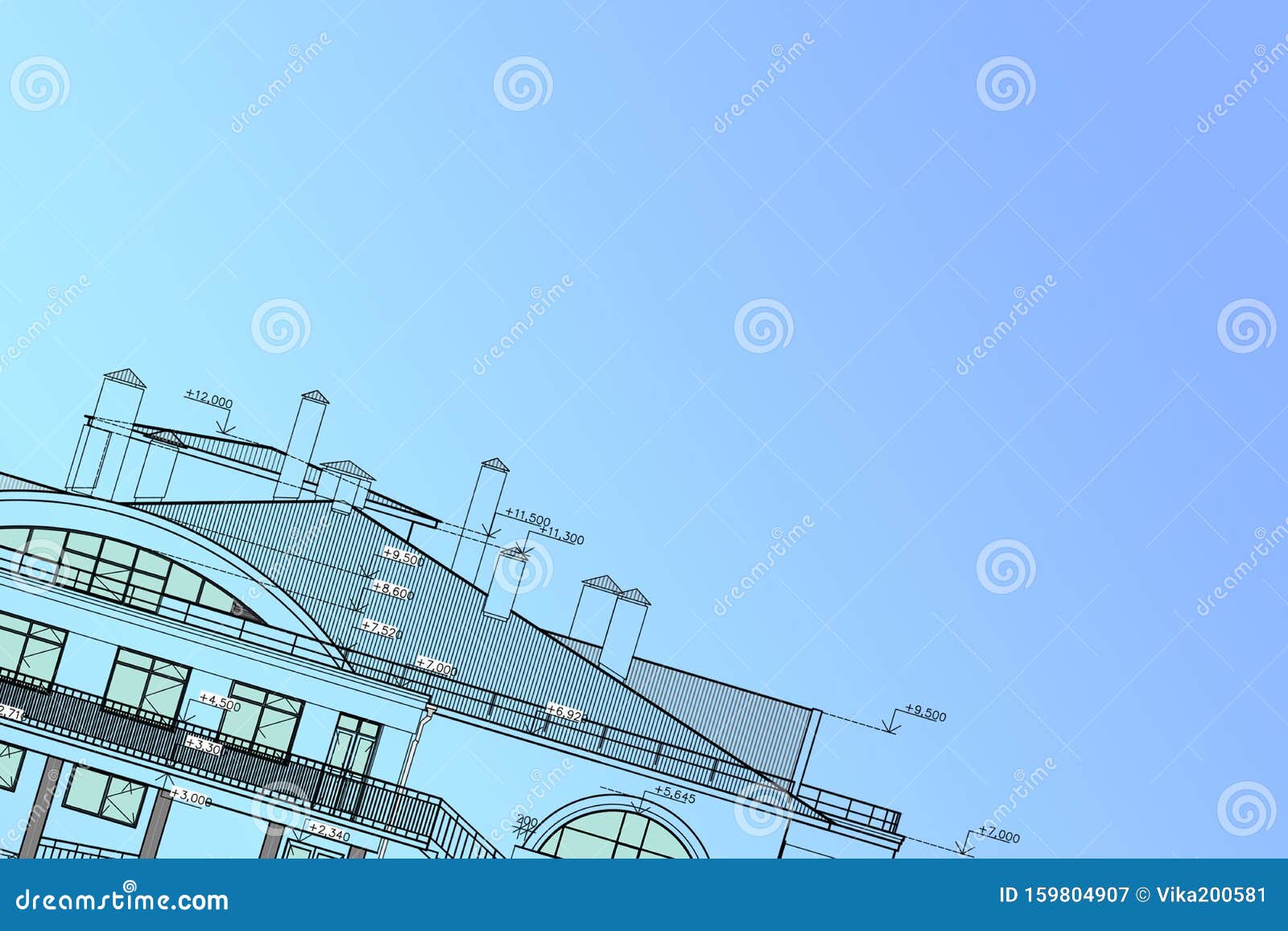 Architectural Building Drawing. Building Facades Stock Illustration ...