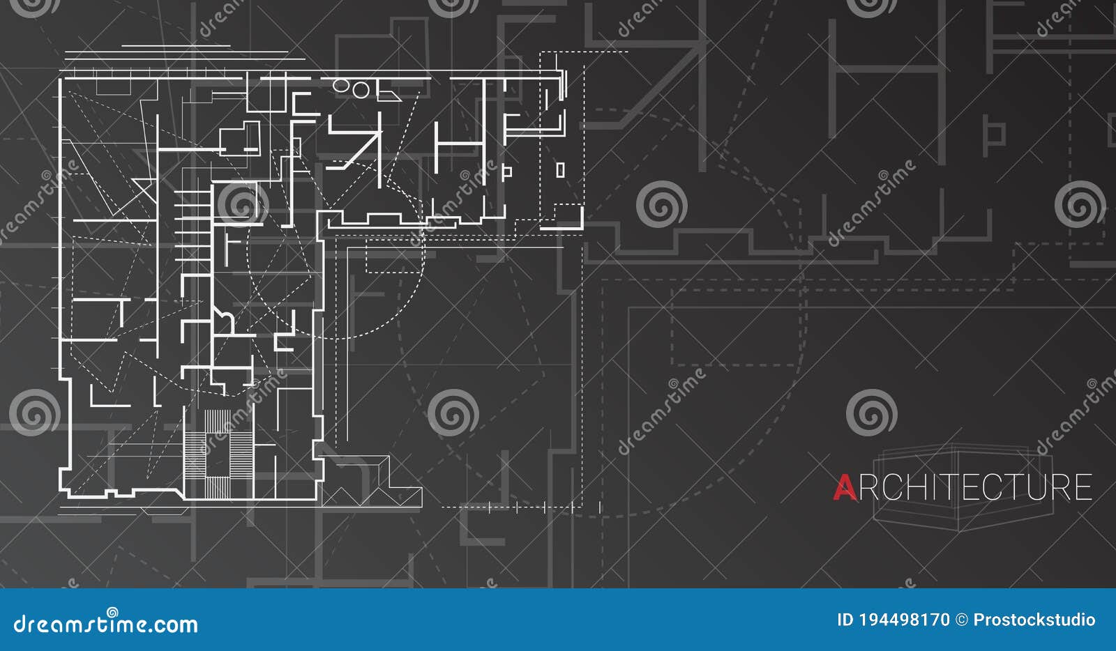 Architectural Building Floor Plan on Dark Gray Background, Illustration ...